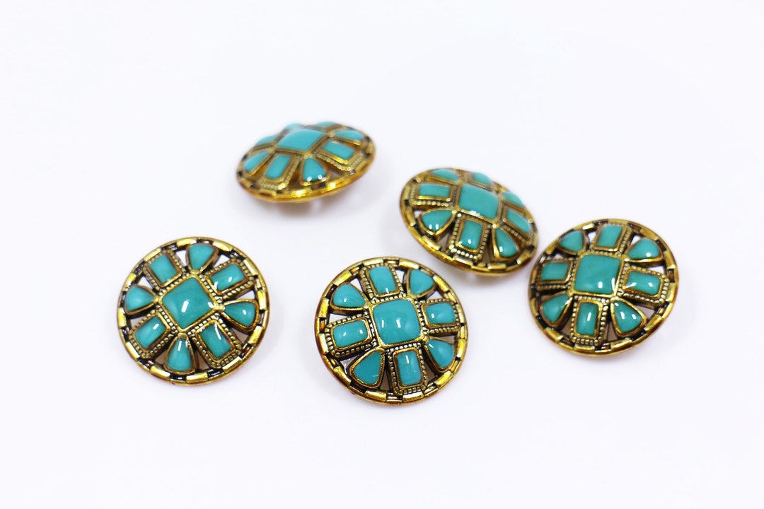 Teal Green BOHO Metal Shank Button Green and Gold Color - Etsy