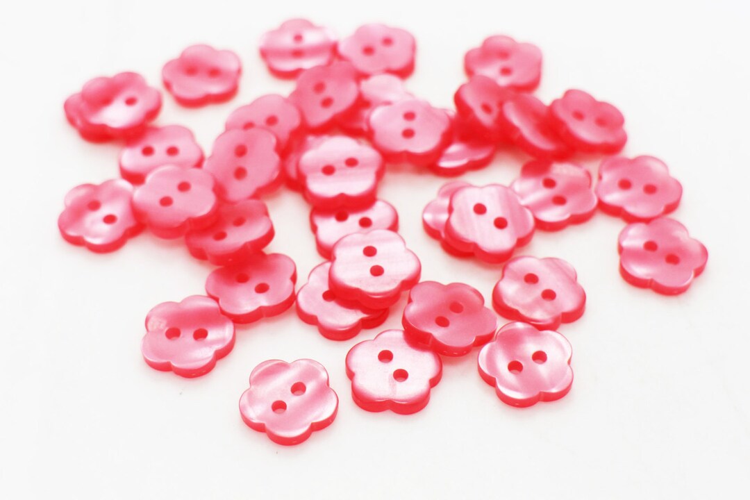 Cherry Red Flower Buttons, Pink Color, Floral Shape, Made of Resin, for ...