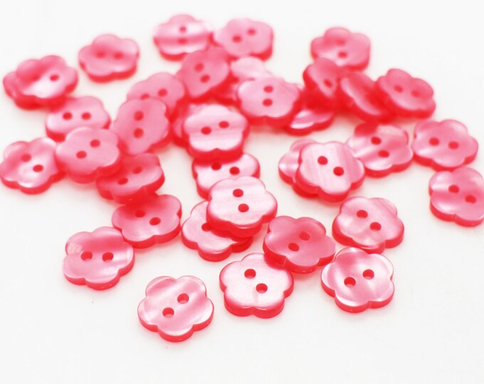 Cherry Red Flower Buttons, Pink Color, Floral Shape, Made of Resin, for ...
