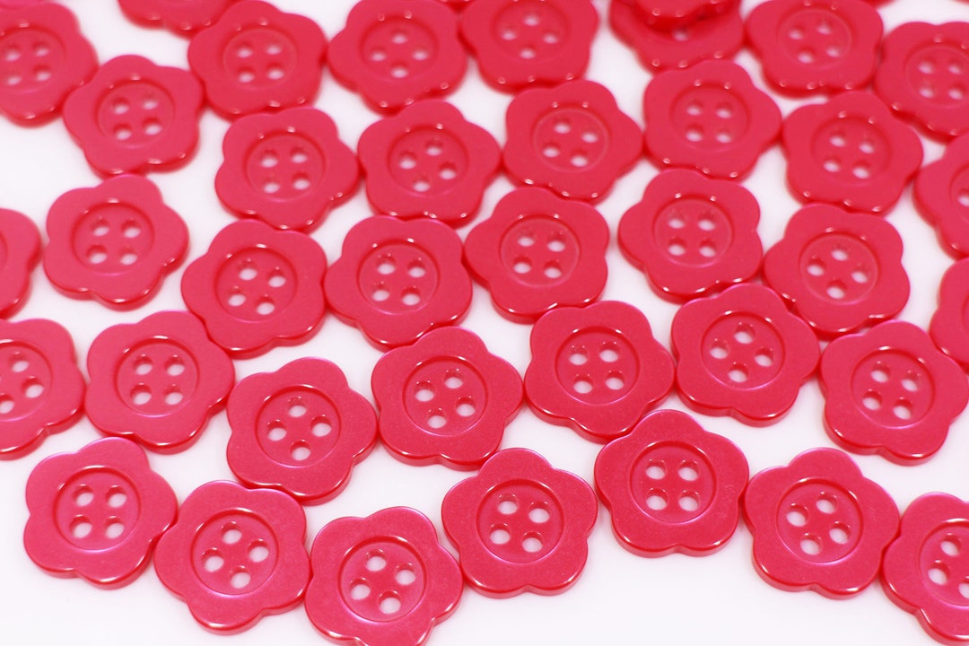Red Flower Button, Cherry Red Color, Floral Shape, Four Holes, for ...