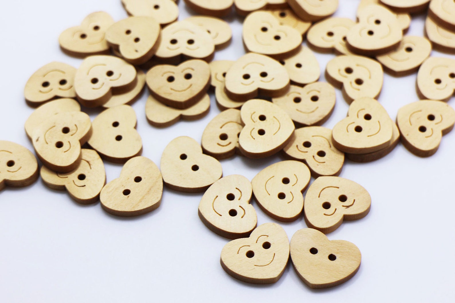 Smiling Heart Wooden Button Heart-shaped Wood Button Smile - Etsy