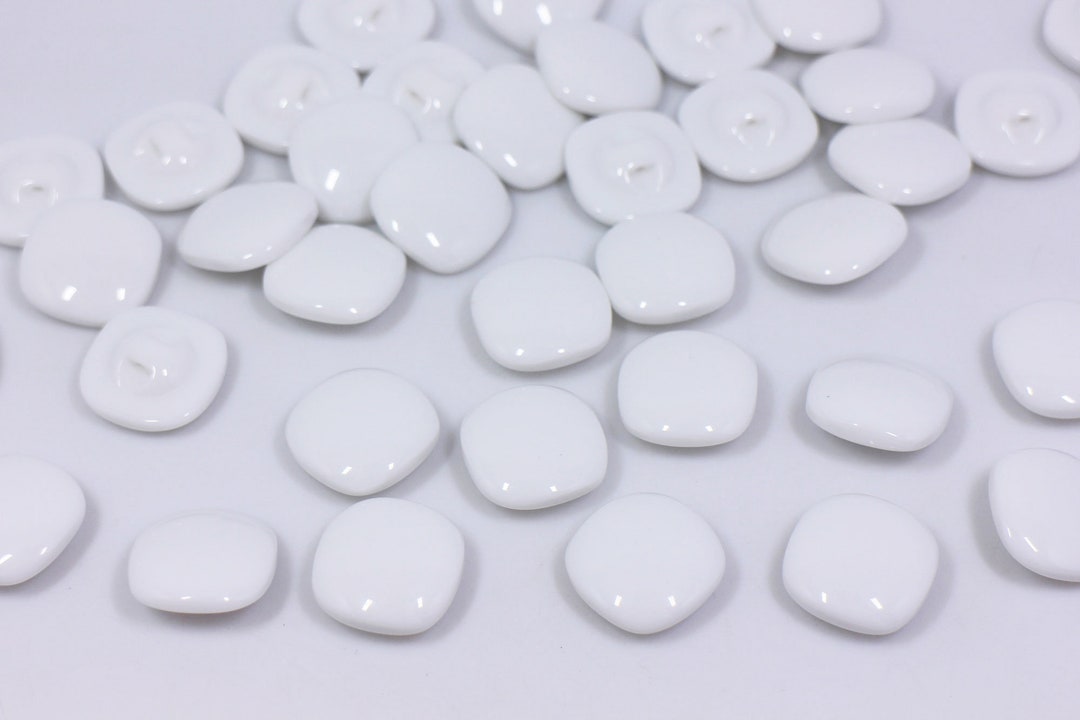 White Square Shank Button, Tunnel Shank, Solid Color, Glossy Finish ...