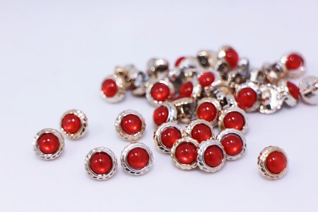 Red Shank Buttons, Red and Gold Color, Vintage Style, Made of Plastic ...