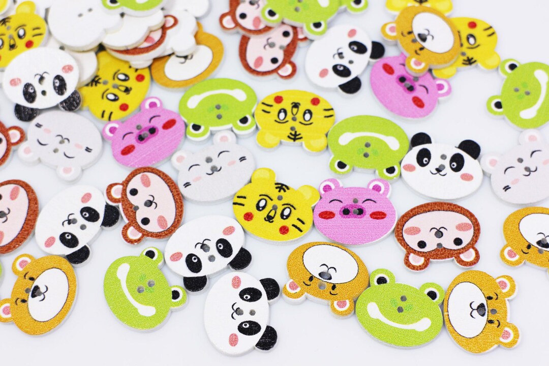 Animals Wooden Button, Animal Head Shape, Bear Pig Cat Monkey Panda ...