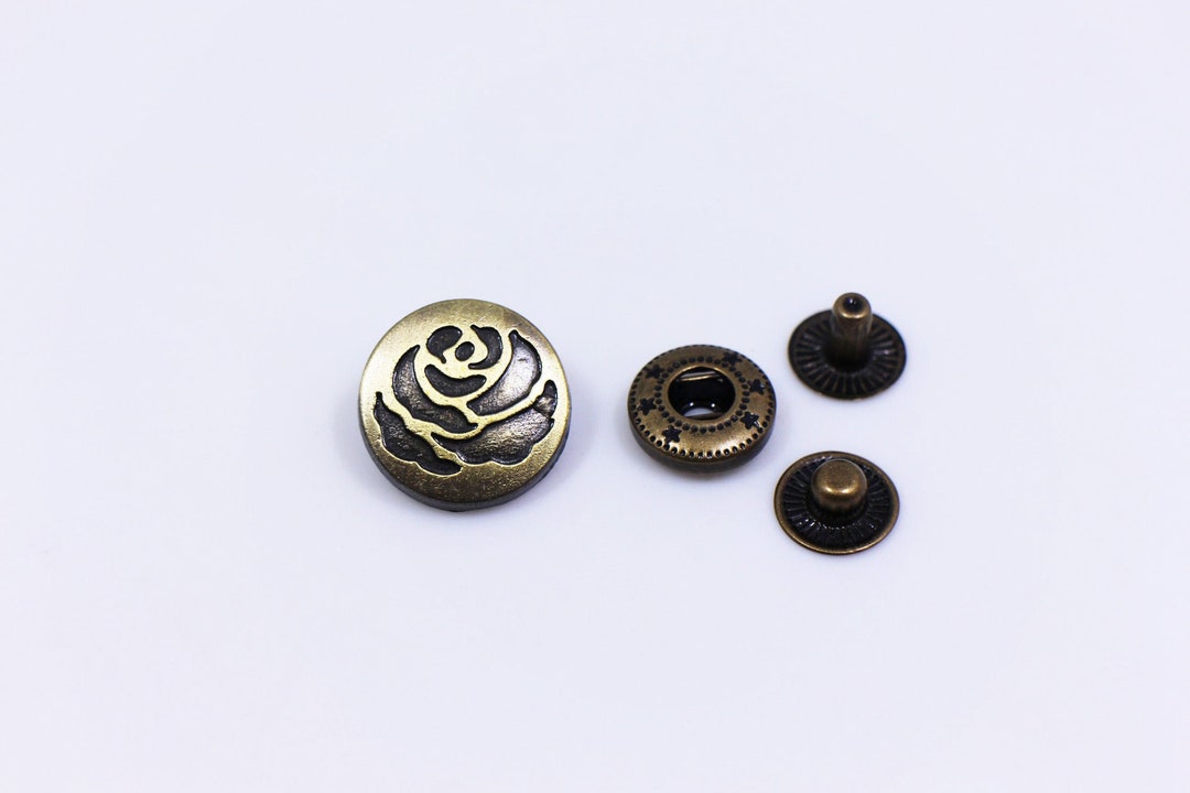 Rose Snap Fastener, Antique Bronze Color Flower, Metal, Wallet Bag ...