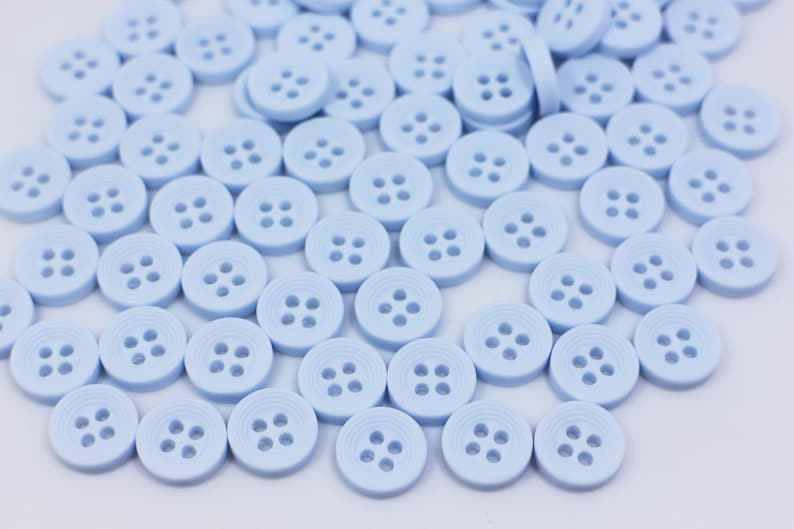 Matte Light Blue Buttons, Pastel Blue Solid Color, Four Holes, Made of ...