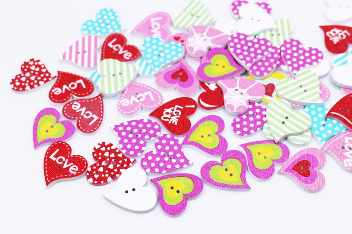 Heart Wooden Button, Heart-shaped Special Shape, Two Holes, Assorted ...