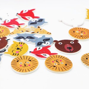 Zoo Animal Wooden Button, Children Button, Lion, Bear, Zebra, Fox ...