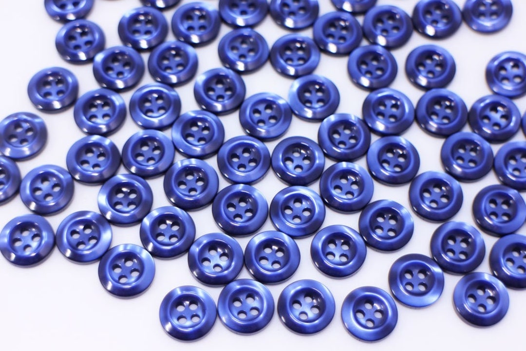 Blue Shirt Buttons, Dark Blue Color, Wide Edge, Shiny High Shine, Four ...