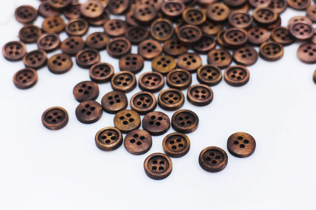 Tiny Dark Brown Wooden Button, Small Natural Wood Buttons, Four Holes ...