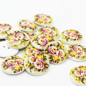 Vintage Roses Wooden Button, Coat Button, Flower Button, Floral Button ...