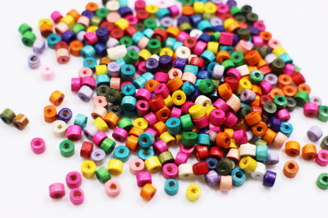 100 Mini Mixed Color Wooden Tube Bead, Tiny Extra Small Size, Bohemian ...