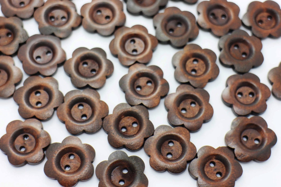 Flower Shape Wood Button, Dark Brown Color, Floral Style, Special ...