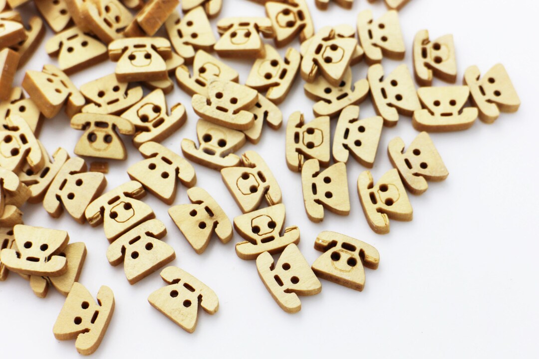 Retro Telephone Wood Button, Natural Wooden Finish, Two Holes, 13mm ...