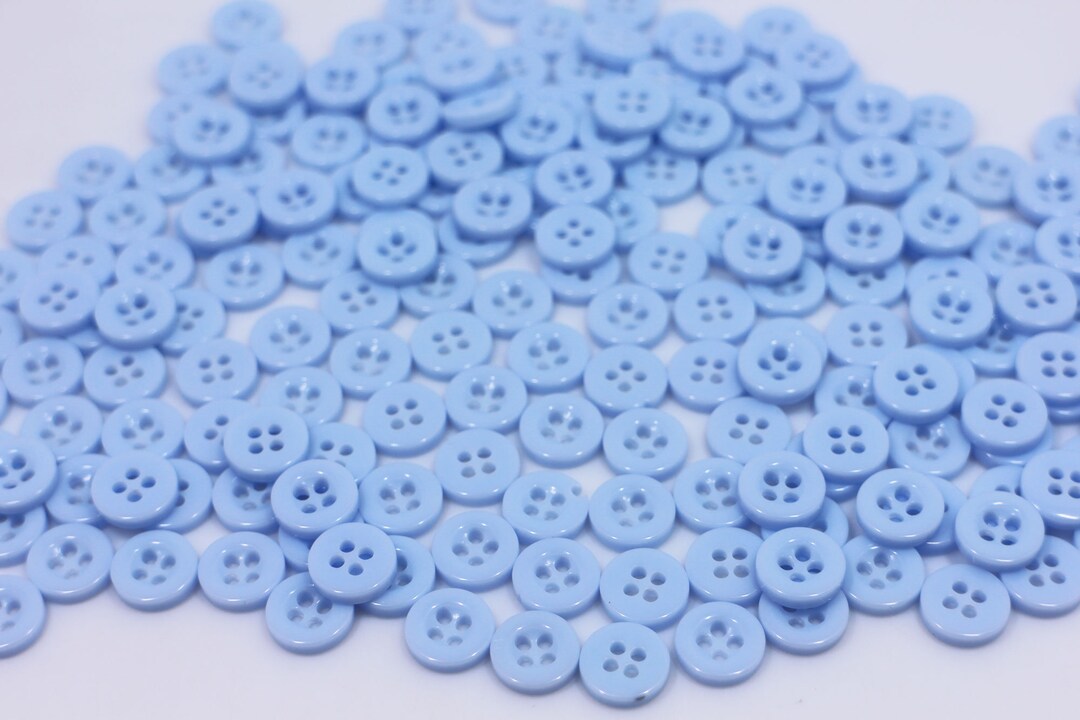 50 Light Blue Buttons, Made of Resin, Solid Color, Four Holes, Raised ...