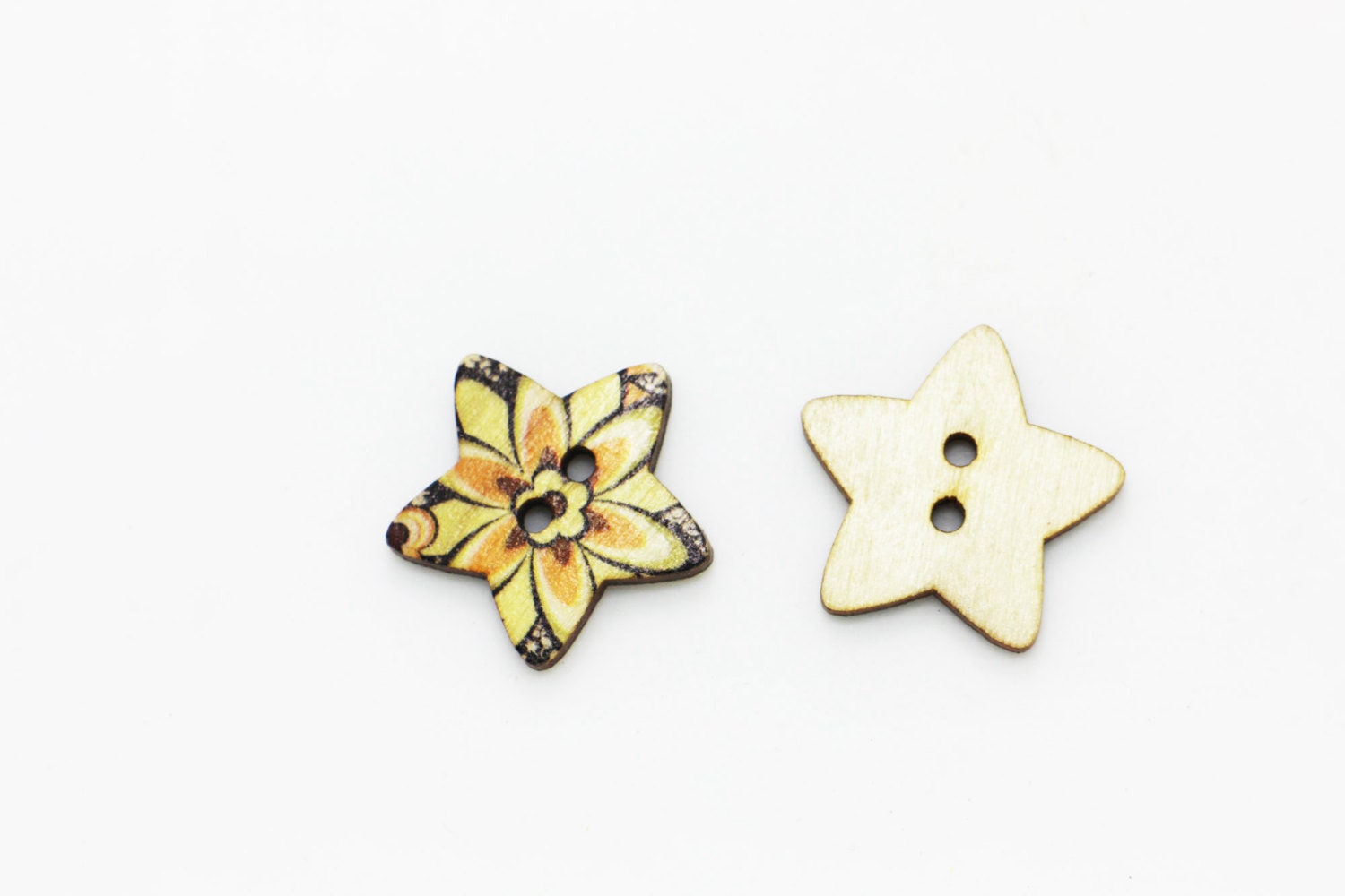 Star Wooden Button Flower Pattern Button Star-shaped Button - Etsy