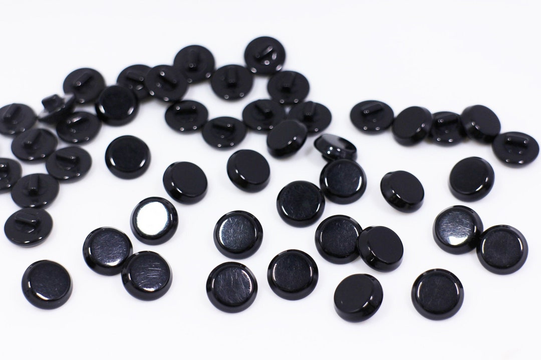 Small Black Shank Button, Glossy Finish, Round Shape, Flat Top, Back ...