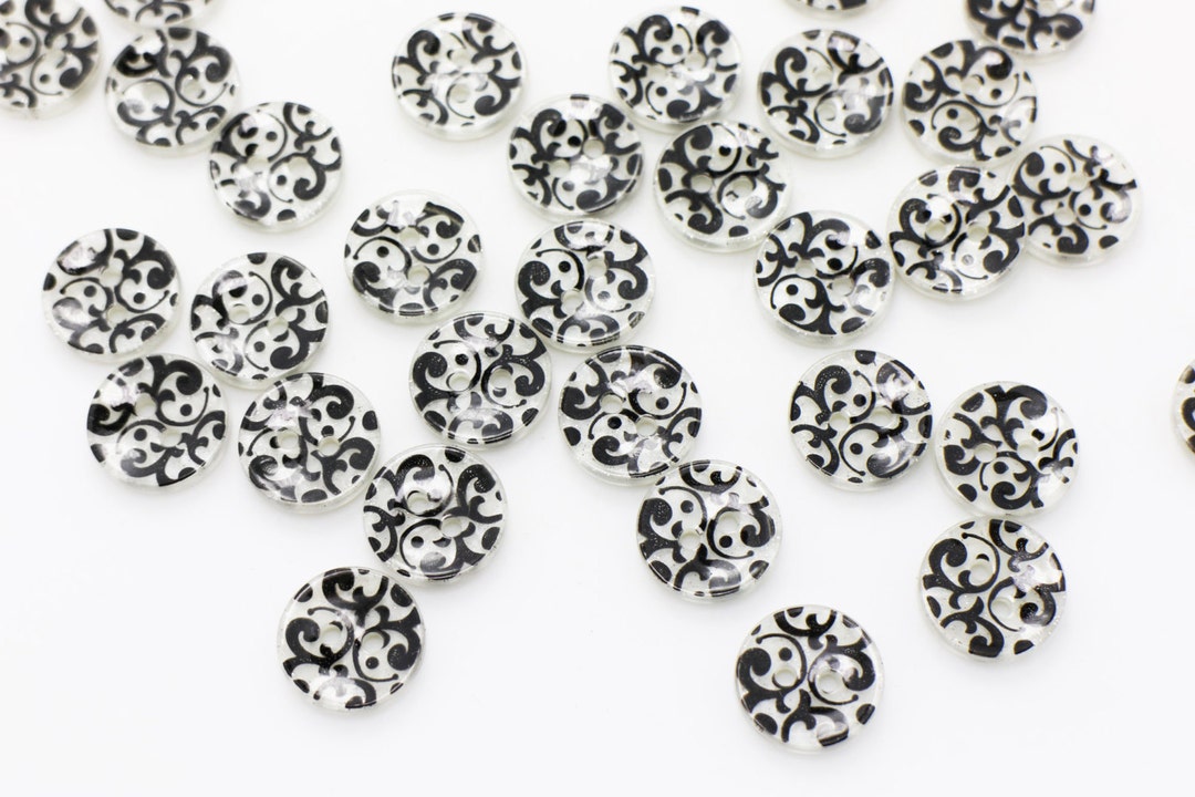 Leaf Branch Pattern Button, Black and White Color, Floral Print, Flower ...