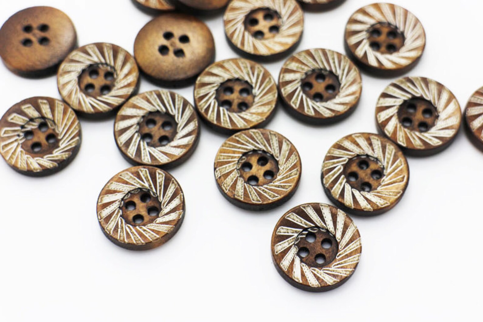 BOHO Pattern Wood Buttons, Natural Wood Material, Dark Brown Color, 4 ...