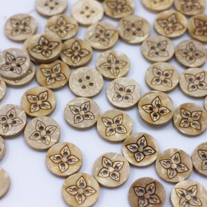 Flower Coconut Shell Buttons, Floral Print, Four Leaf Flowers, BOHO ...