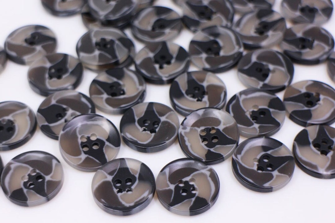 Gray Marble Pattern Buttons, Black and Grey Color, Four Holes, Semi ...