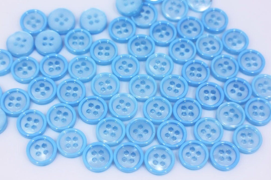 Light Blue Edge Buttons, Clear Transparent Center, Small Size, Pastel ...