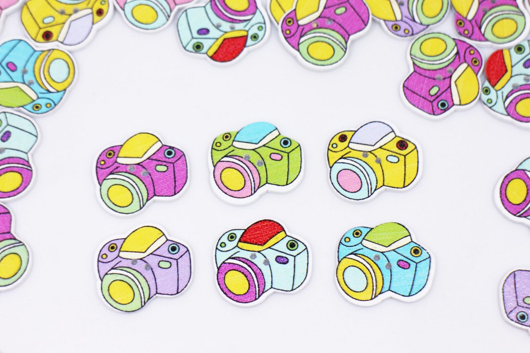Camera Wooden Buttons, Cartoon Camera Shape, Mixed Colors, Blue Pink ...
