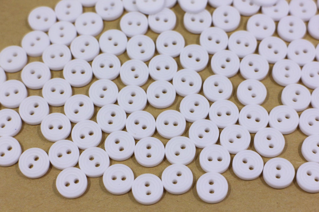 Mini Matte White Button, Extra Small Tiny Size, Raised Edge, Two Holes ...