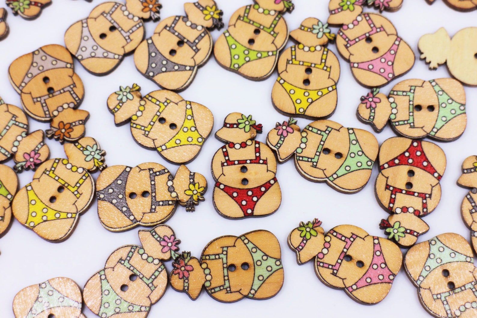Bikini Lady Wooden Buttons Summer Beach Theme Natural Wood - Etsy