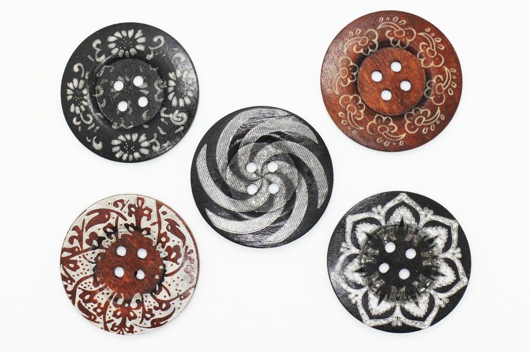 Extra Large Ethnic Pattern Wooden Button, 60mm, 2.36inch, Bohemian BOHO ...