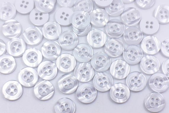 50 Shiny White Button Four Holes Raised Edge Buttons | Etsy
