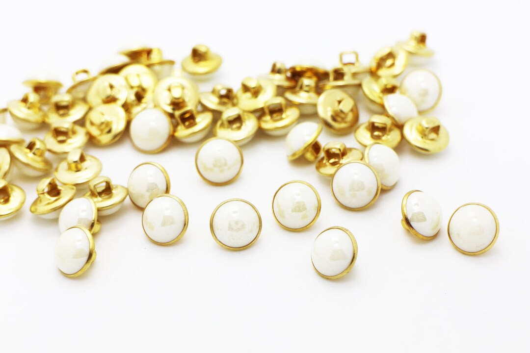 Cream White Shank Buttons, Gold Color Edge, for Sewing Cardigan Shirt ...
