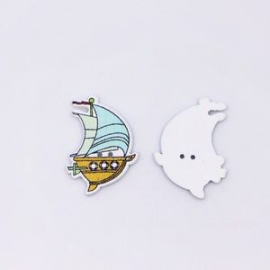 Sailboat Wooden Buttons, Sailing Boat, Mixed Colors, Green Yellow Blue ...