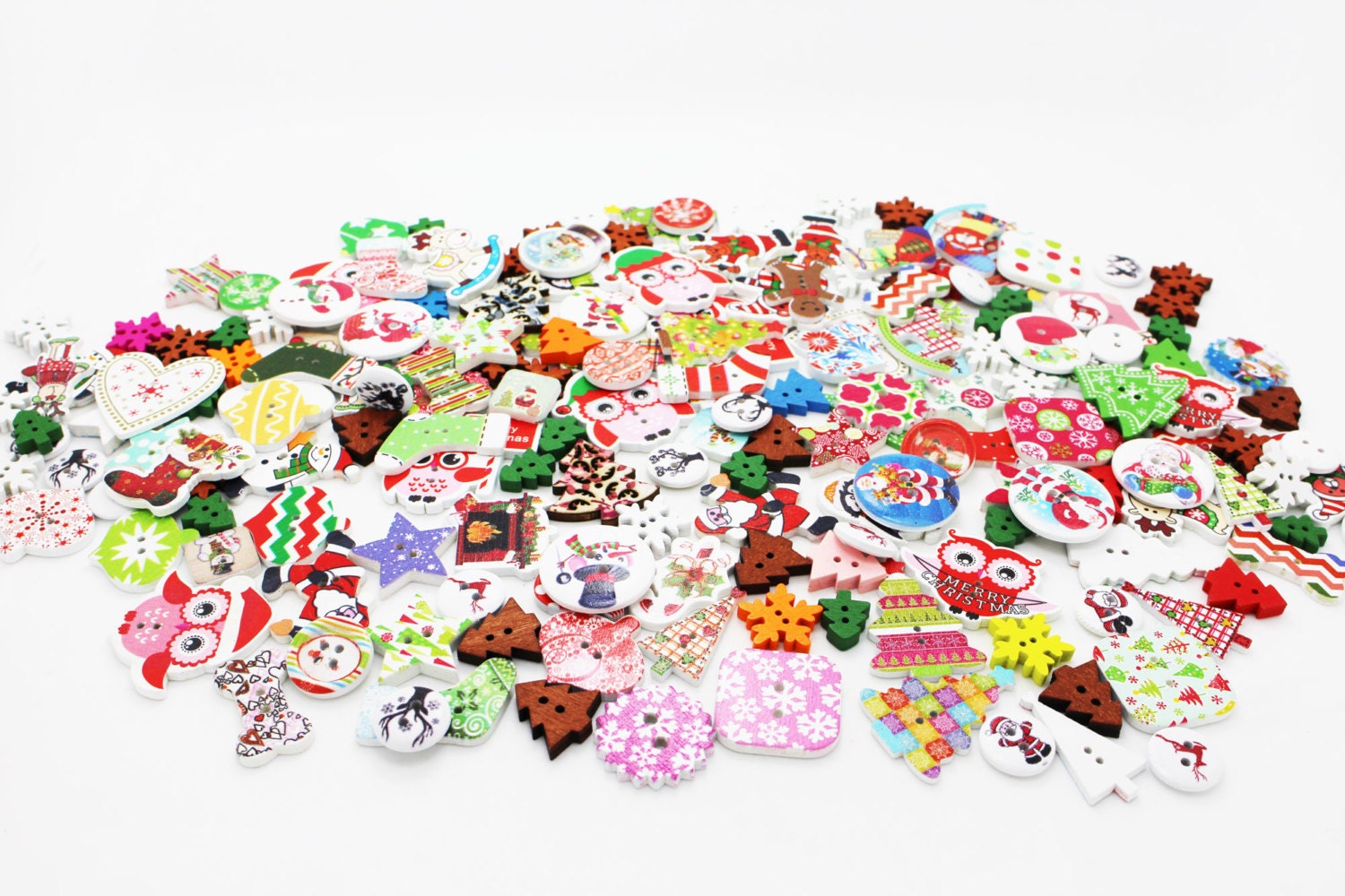 Christmas Button Mix Lots X'mas Mixed Wooden Buttons DIY | Etsy