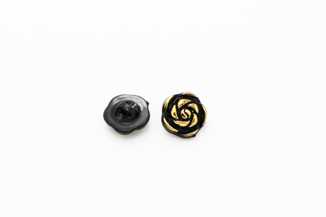 Black Rose Shank Buttons, Made of Acrylic, Flower Shape, Elegant Retro ...