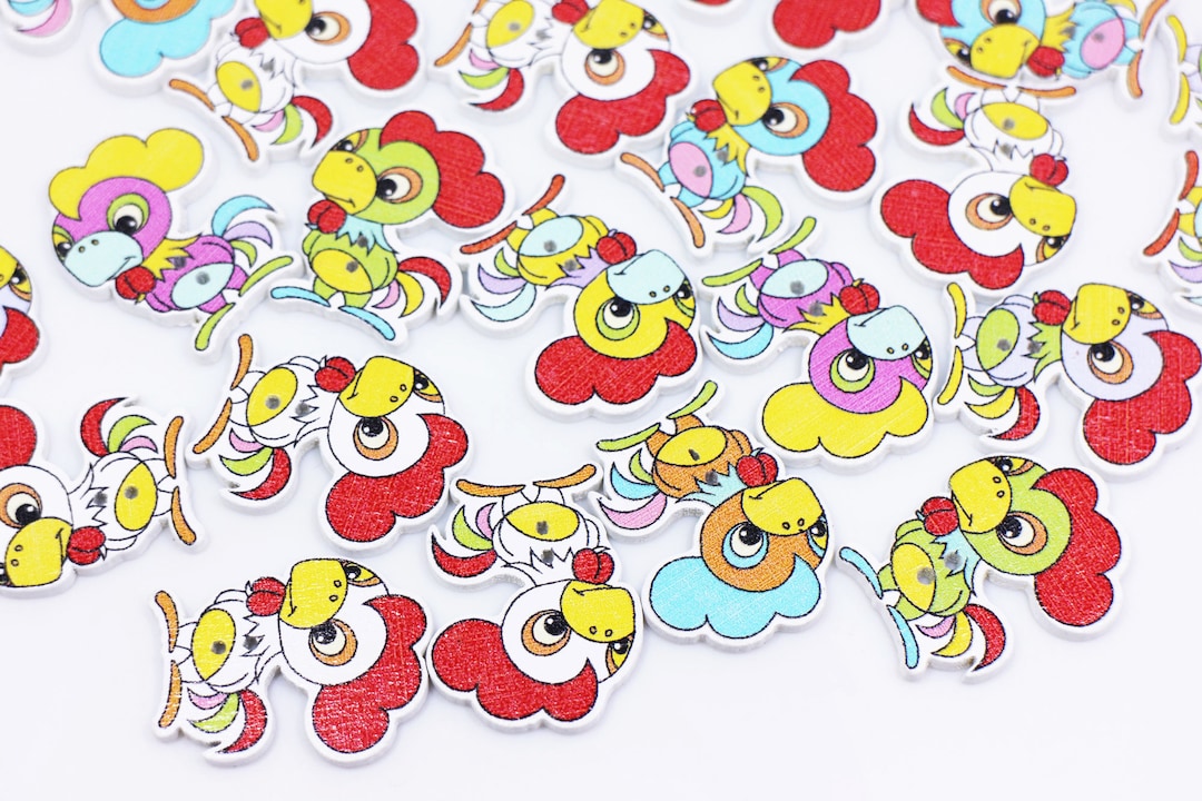 Chicken Wooden Buttons, Cartoon Hen Shape, 2 Holes, Flat Large Size ...