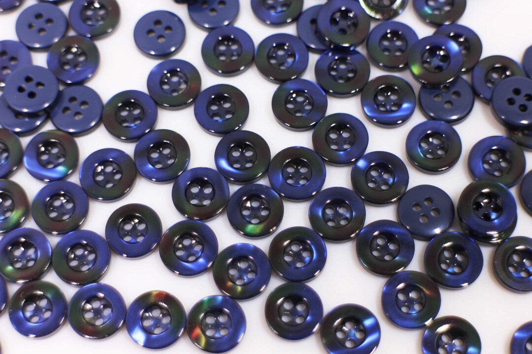 Dark Blue Buttons, Small Blue Buttons, Four Holes Buttons, Raised Edge ...