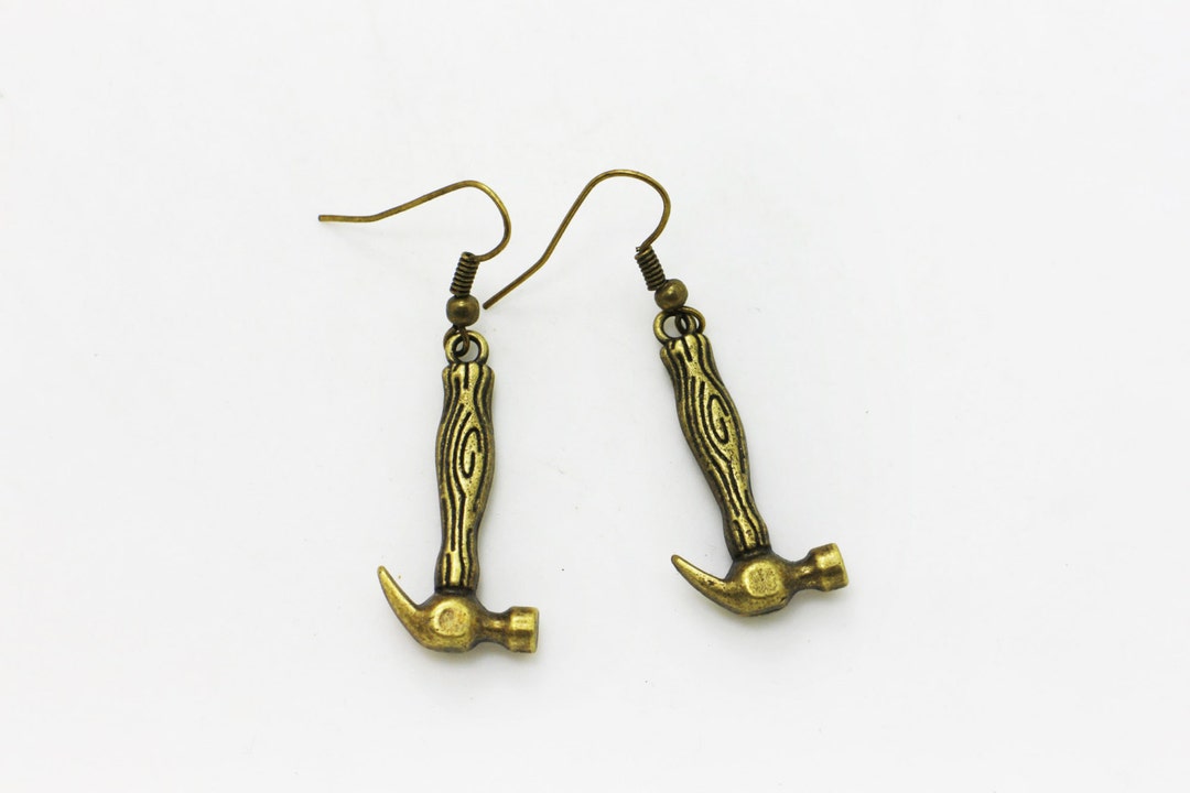 Hammer Dangling Earrings, Mini Hammer Necklace, Antique Bronze Charm ...