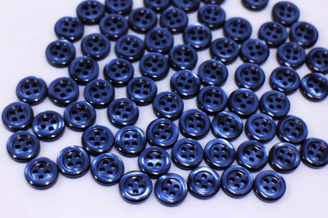 Dark Blue Buttons, Shiny Raised Edge Button, Four Holes Sewing Buttons ...
