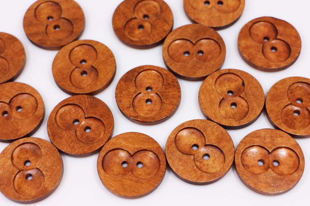 Large Brown Wooden Buttons, Brown Color, Eyes Cut Out, 2 Holes, Round ...