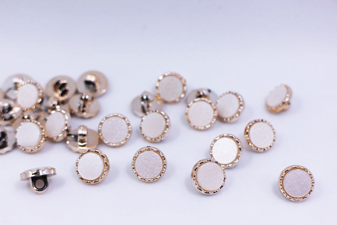 Pearl White Shank Buttons, Light Gold Color Edge, Flat Top, for Sewing ...
