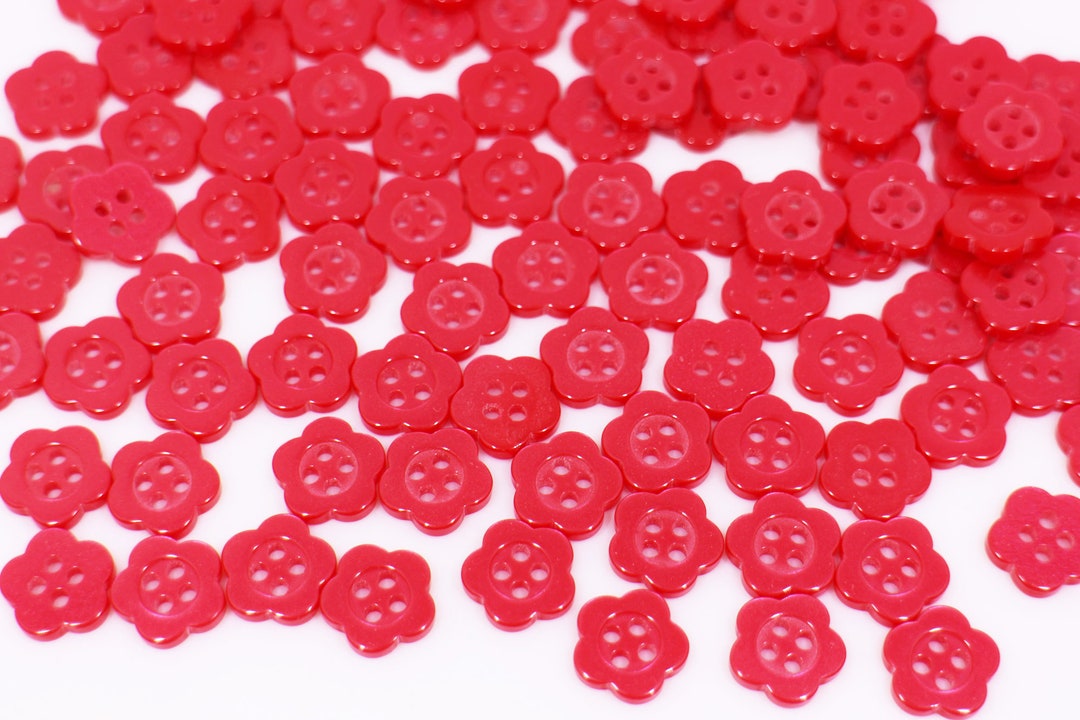 Red Flower Button, Floral Shape, Four Holes, for Sewing Cardigan Dress ...