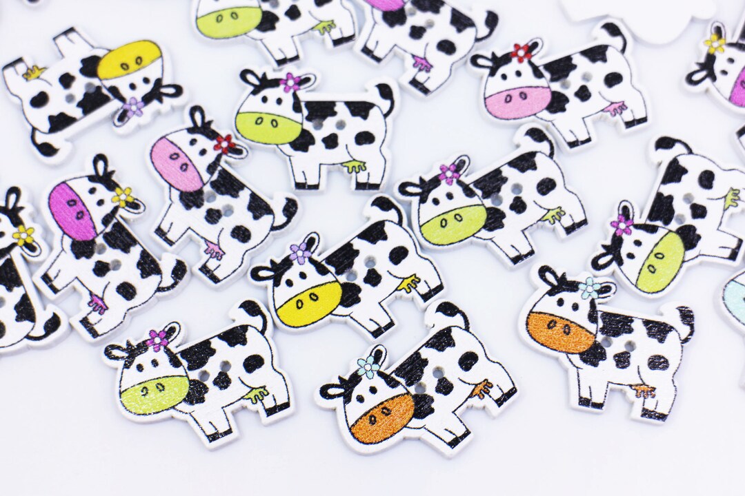 Cow Wooden Button, Black and White, Cow Special Shape, 2 Holes, Flat ...