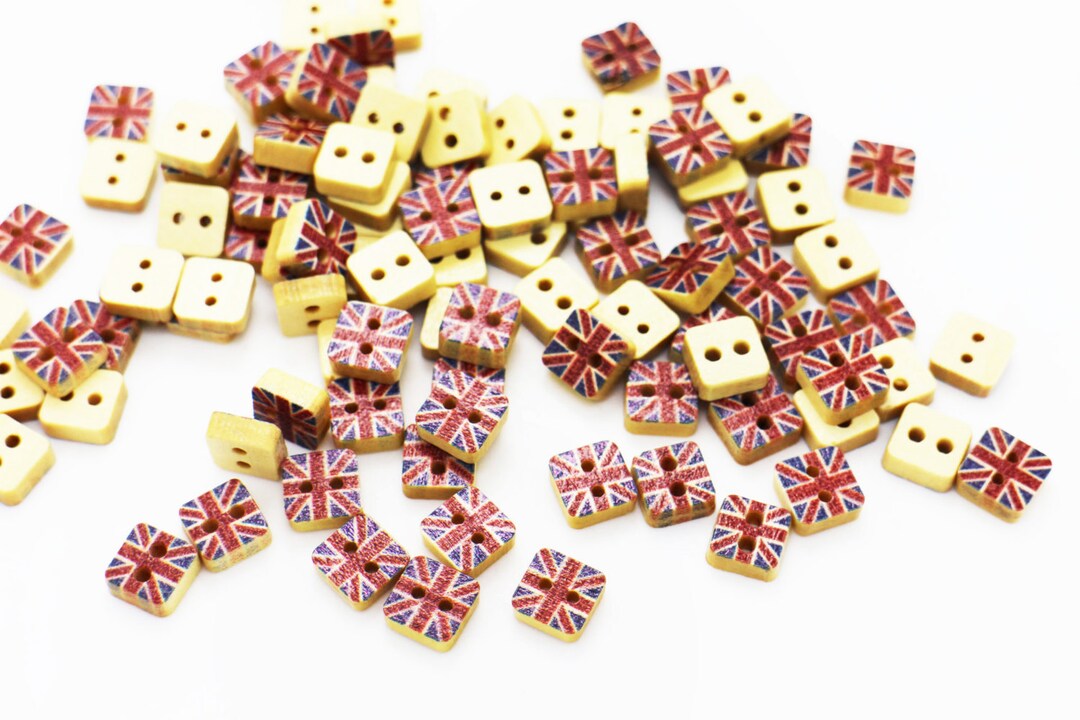 Mini England Flag Wooden Button, British Flag, Tiny Square Shape, 8mm ...