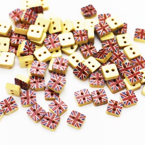 Mini England Flag Wooden Button, British Flag, Tiny Square Shape, 8mm ...