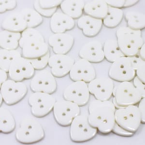 White Heart Buttons, Heart Shaped, Glossy Finish, Two Holes, for Sewing ...