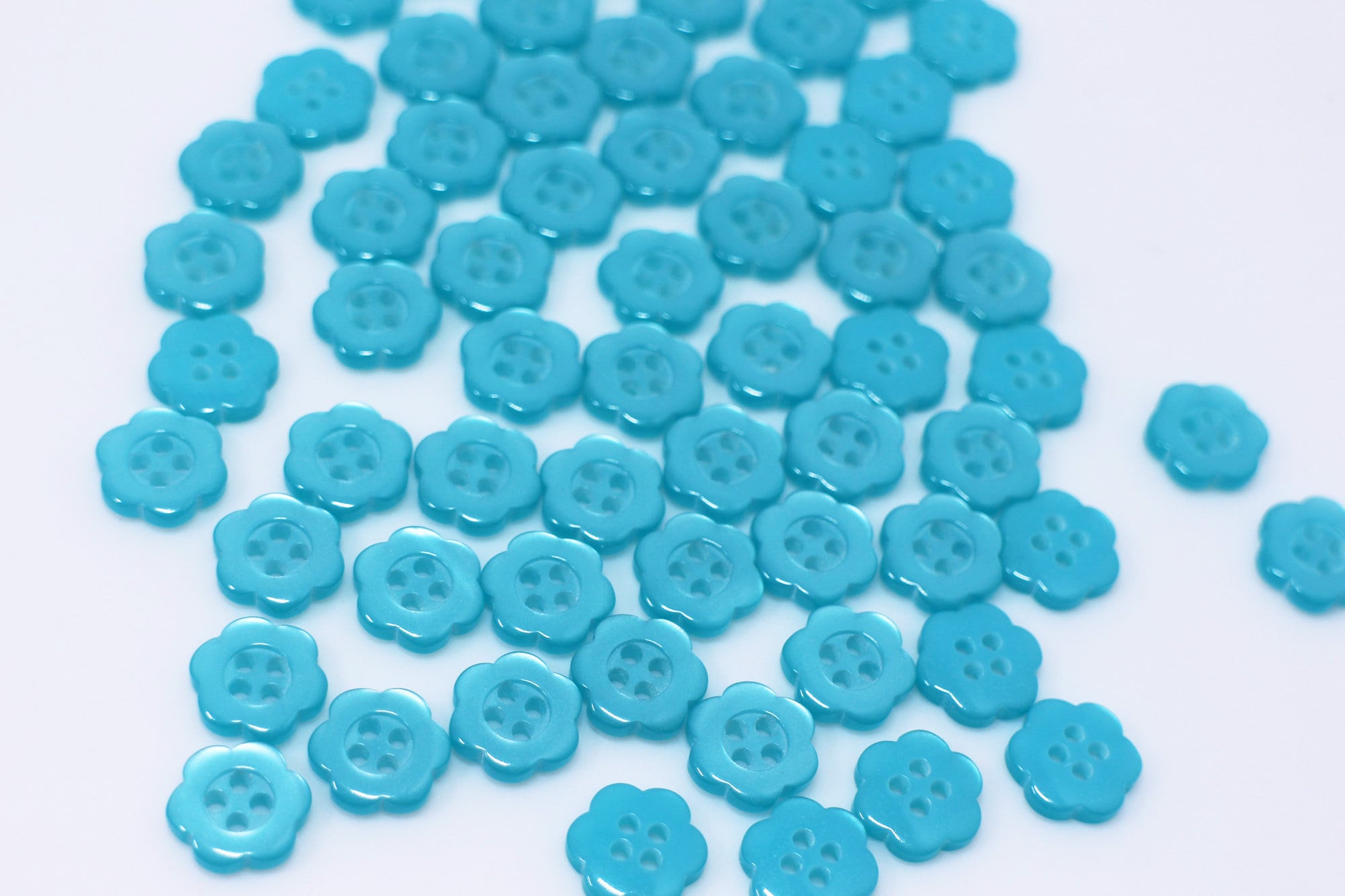 Teal Blue Flower Buttons, Floral Shaped, Light Blue Color, Four Holes ...