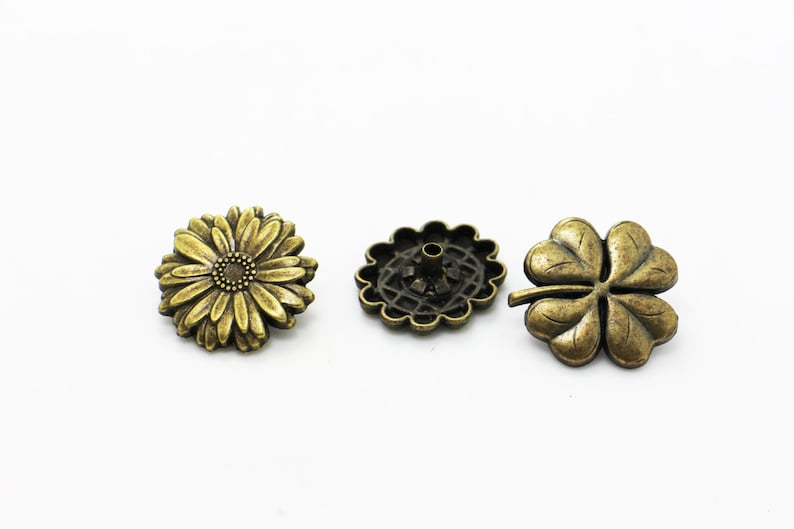 Four Leaf Clover Snap Buttons, Sunflower Snap Fastener, Flower, Antique ...