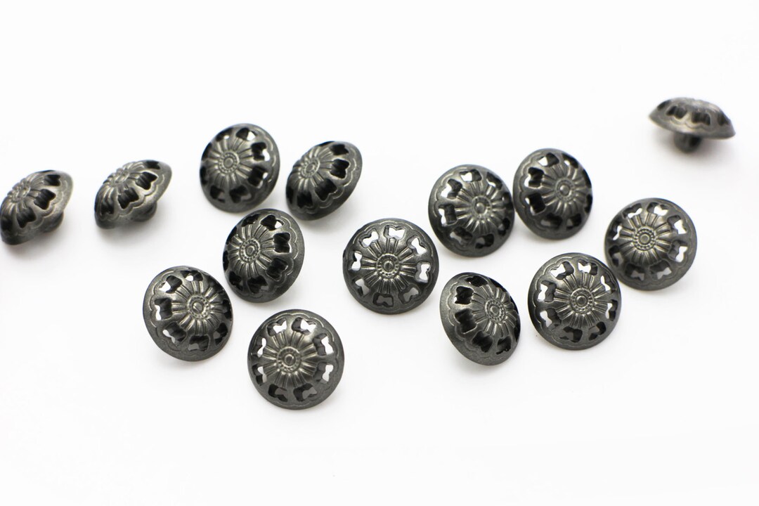 Dark Grey Shank Button, Dark Gray Color, Filigree Cut Out Design, Retro ...