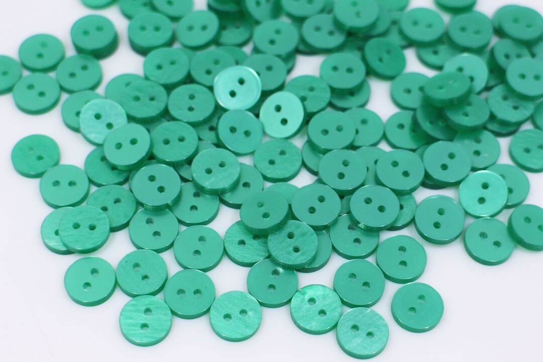 Shiny Green Button, Flat Top, Two Holes, Made of Resin, for Sewing ...